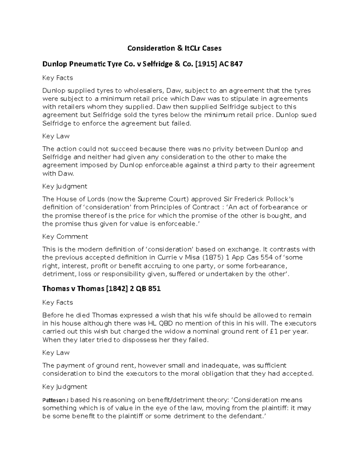 Consideration cases - Consideration & ItCLr Cases Dunlop Pneumatic Tyre ...