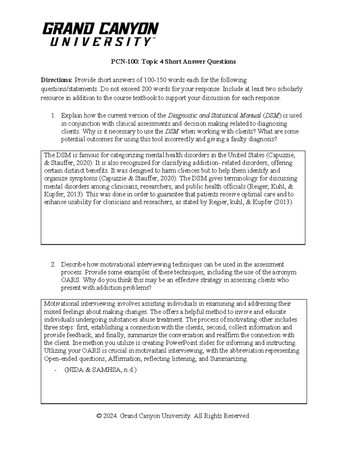 PCN-100- Topic 4 Short Answer Questions - © 20 24. Grand Canyon ...