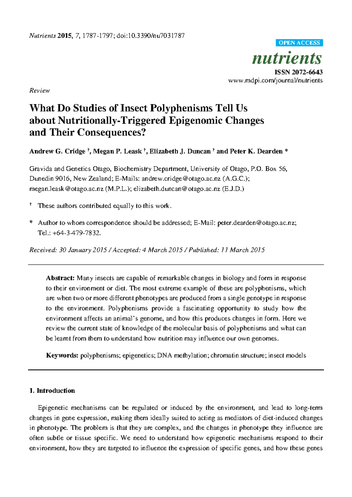 Insect polyphenism in insects and Epigenetics - Nutrients 2015 , 7 ...