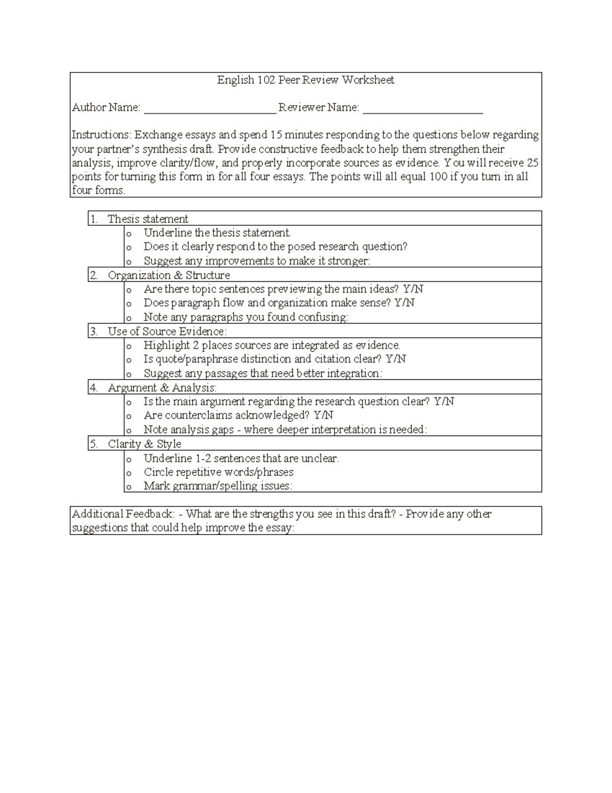 Peer Review Form - vbnm,loiuyg - English 102 Peer Review Worksheet ...