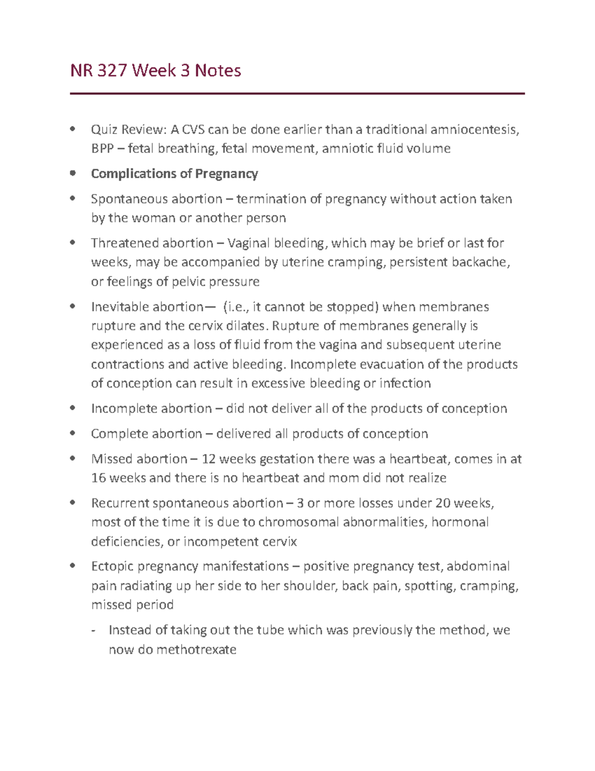 NR 327 Week 3 Notes - NR 327 Week 3 Notes Quiz Review: A CVS can be ...