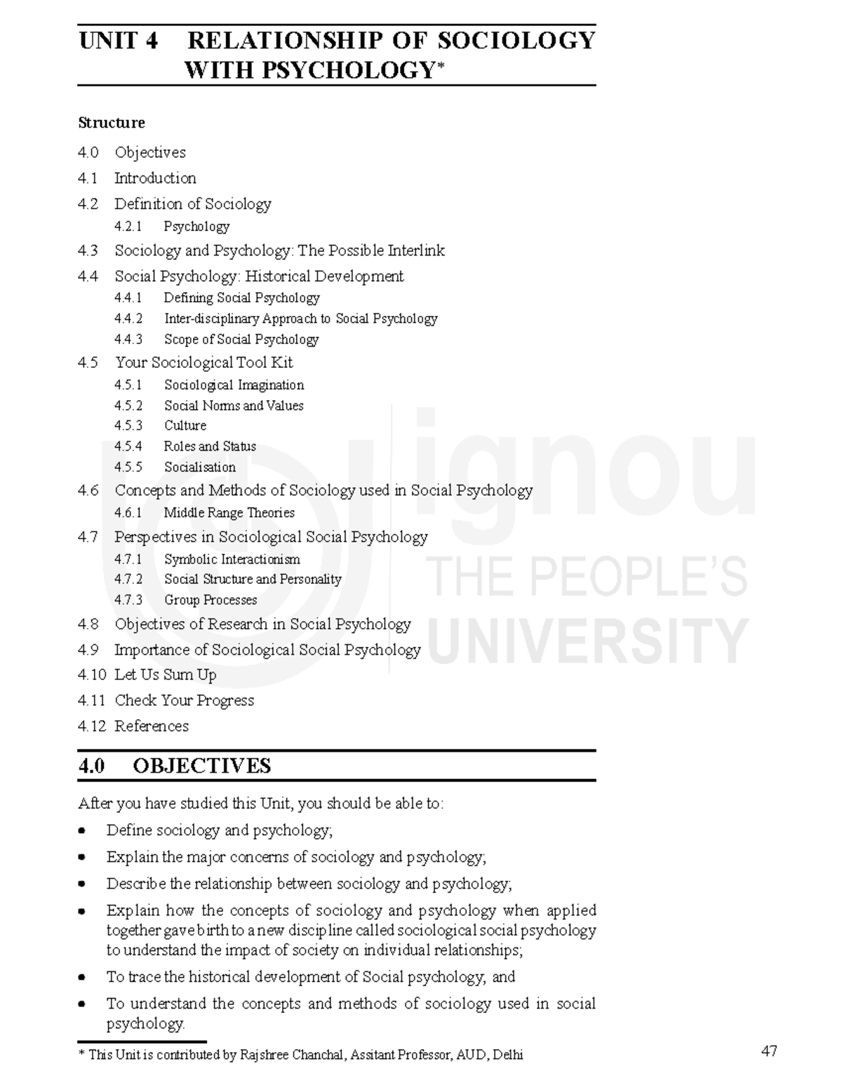 Unit4 - Unit four - 47 Relationship of Sociology with Anthropology UNIT ...