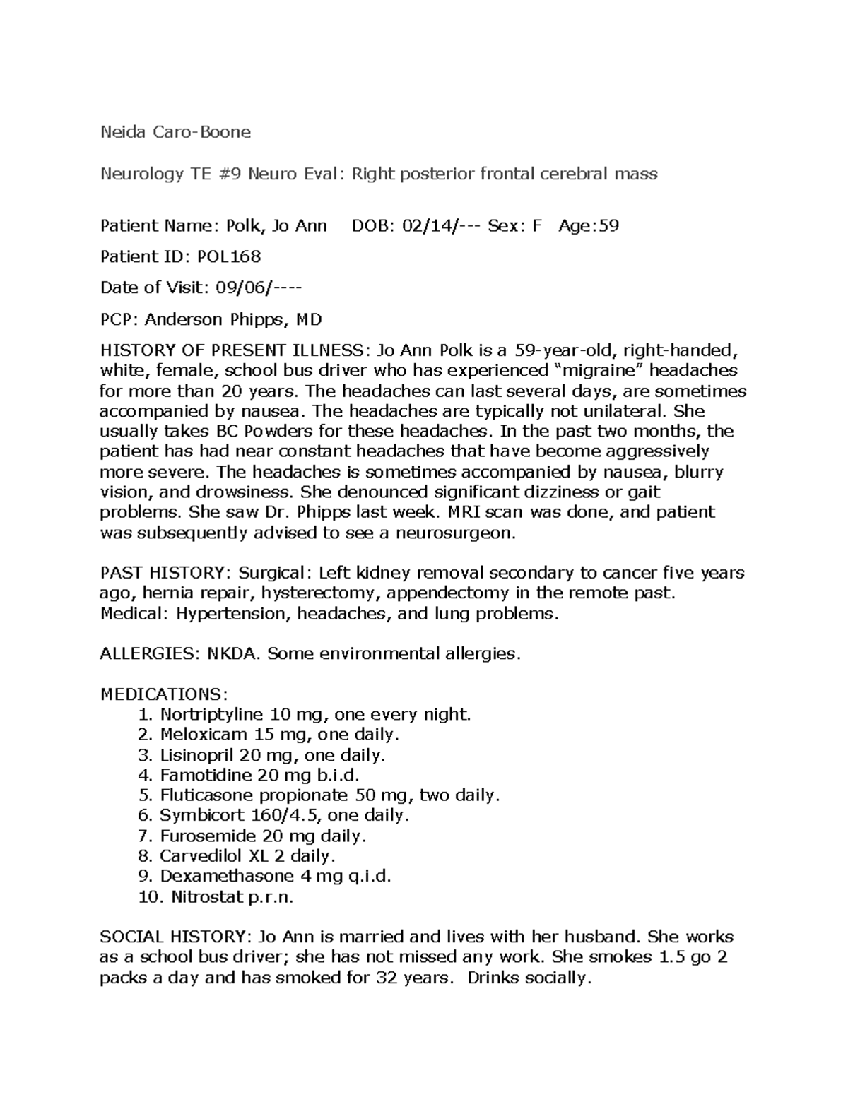 Neida Caroboonetranscription Advanced Report Neurology TE ^LN9 - Neida ...