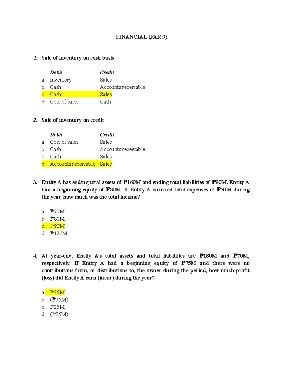Financial FAR 9 - IT COMPOSE OF MULTIPLE CHOICE QUESTION WITH ANSWERS ...