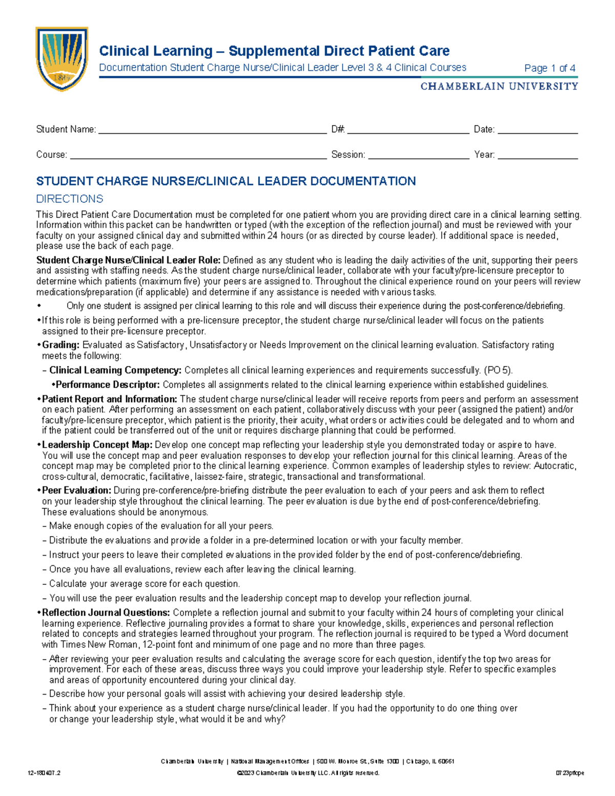 Level 3 4 Supplemental DPCD - Documentation Student Charge Nurse ...