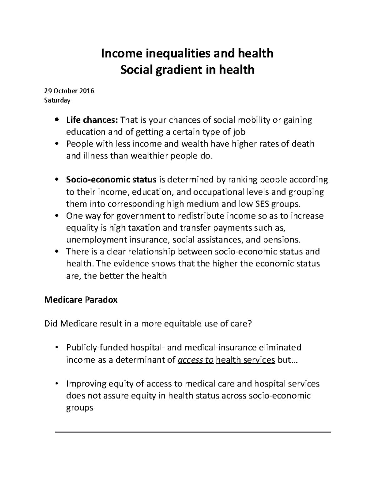 Income inequalities and health - Income inequalities and health Social ...