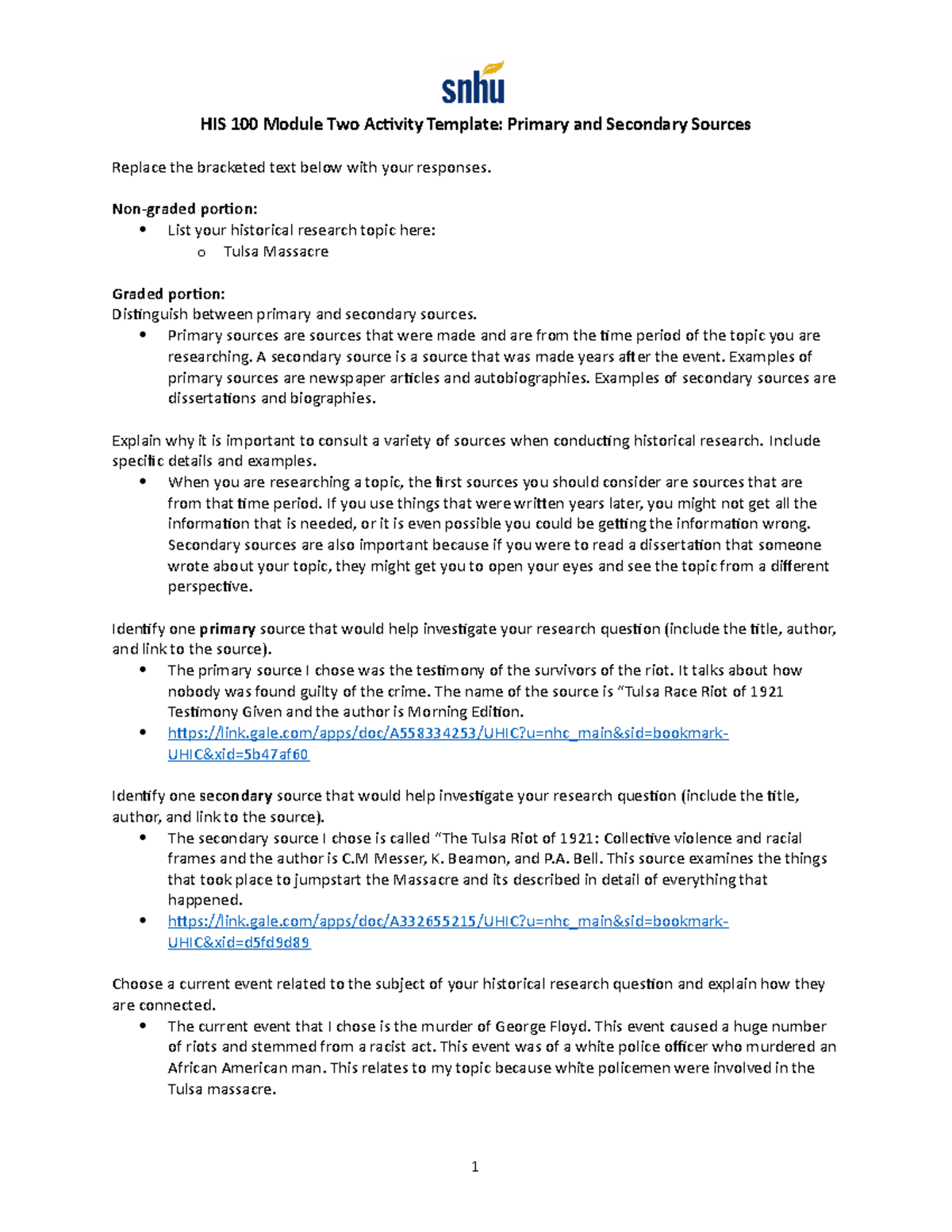 2-2 Primary and Secondary Sources - HIS 100 Module Two Activity ...