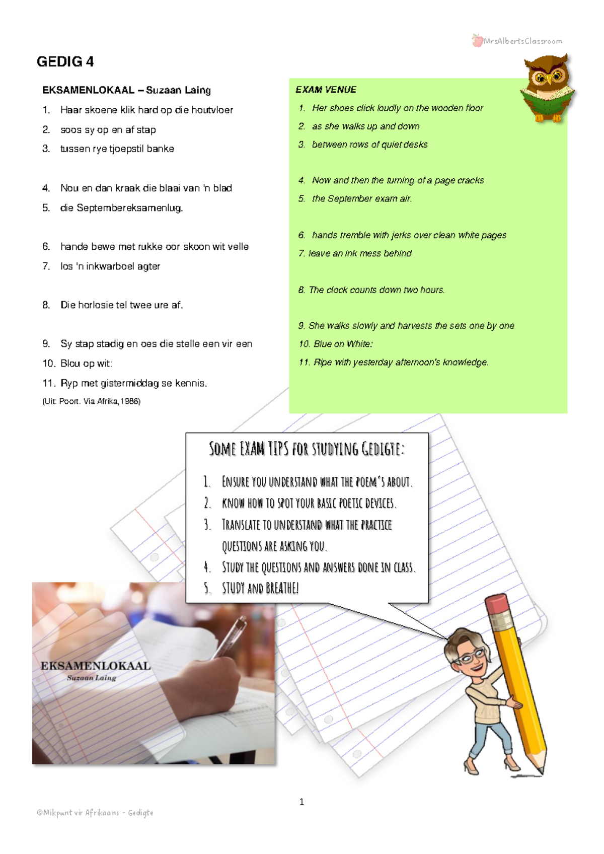 Eksamenlokaal Werkkaart - 1 GEDIG 4 EKSAMENLOKAAL – Suzaan Laing 1 ...