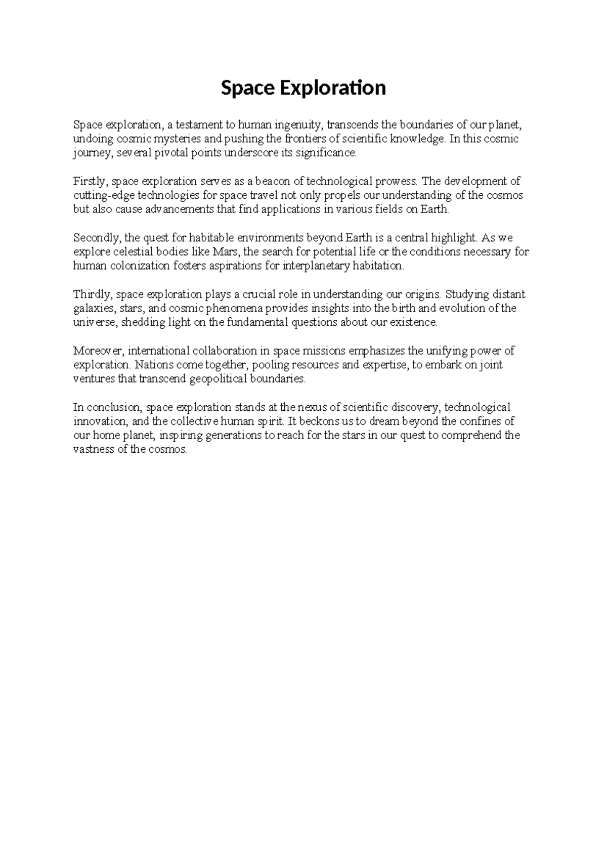 Space Exploration sample work - Space Exploration Space exploration, a ...