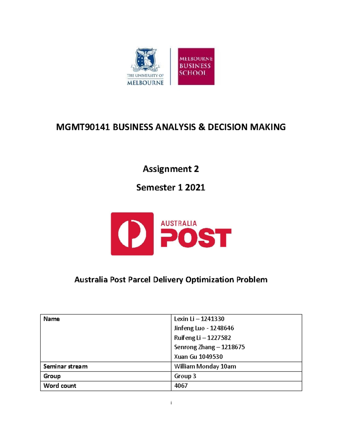 H1 Sample of assignment 2 - i MGMT90141 BUSINESS ANALYSIS & DECISION MAKING Assignment 2 - Studocu