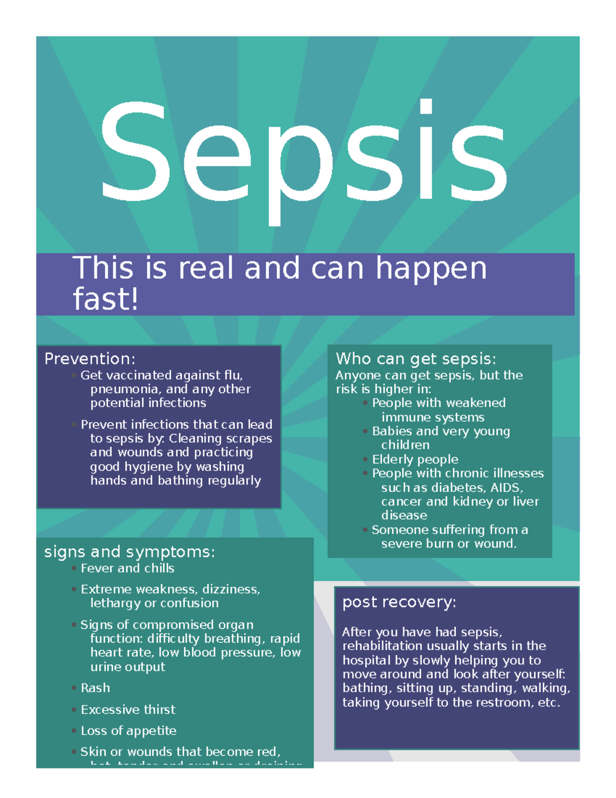 Sepsis poster mod 5 - Sepsis This is real and can happen fast! Who can ...
