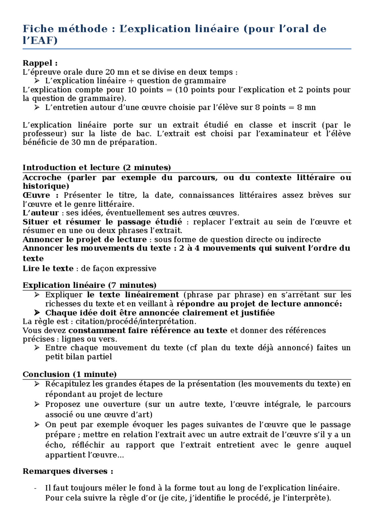 Méthode explication linéaire complète - Fiche méthode : L’explication ...