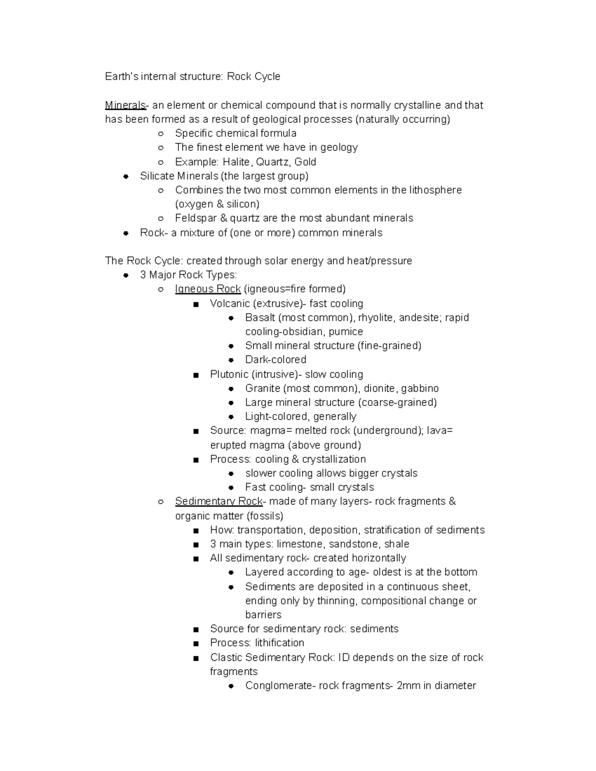The rock cycle - Lecture notes 3 - Earth’s internal structure: Rock ...