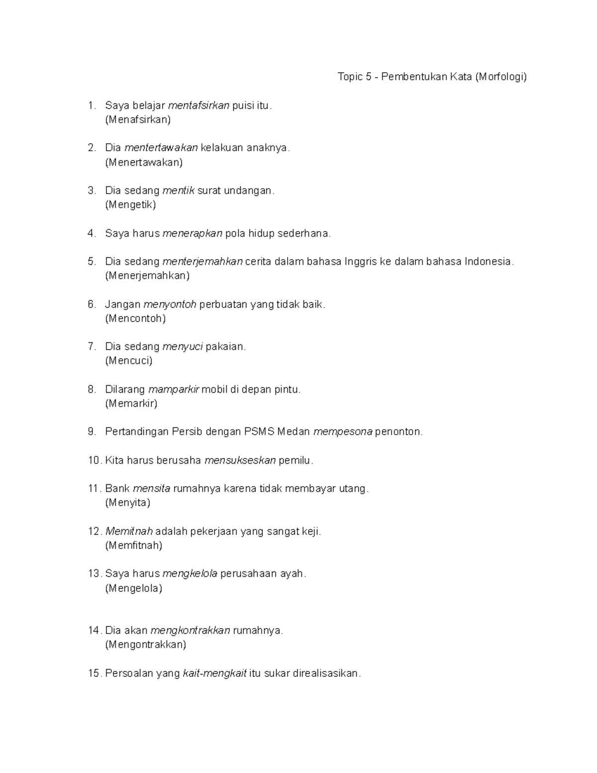 Tugas Bahasa Indonesia 2 - Topic 5 - Pembentukan Kata (Morfologi) Saya ...