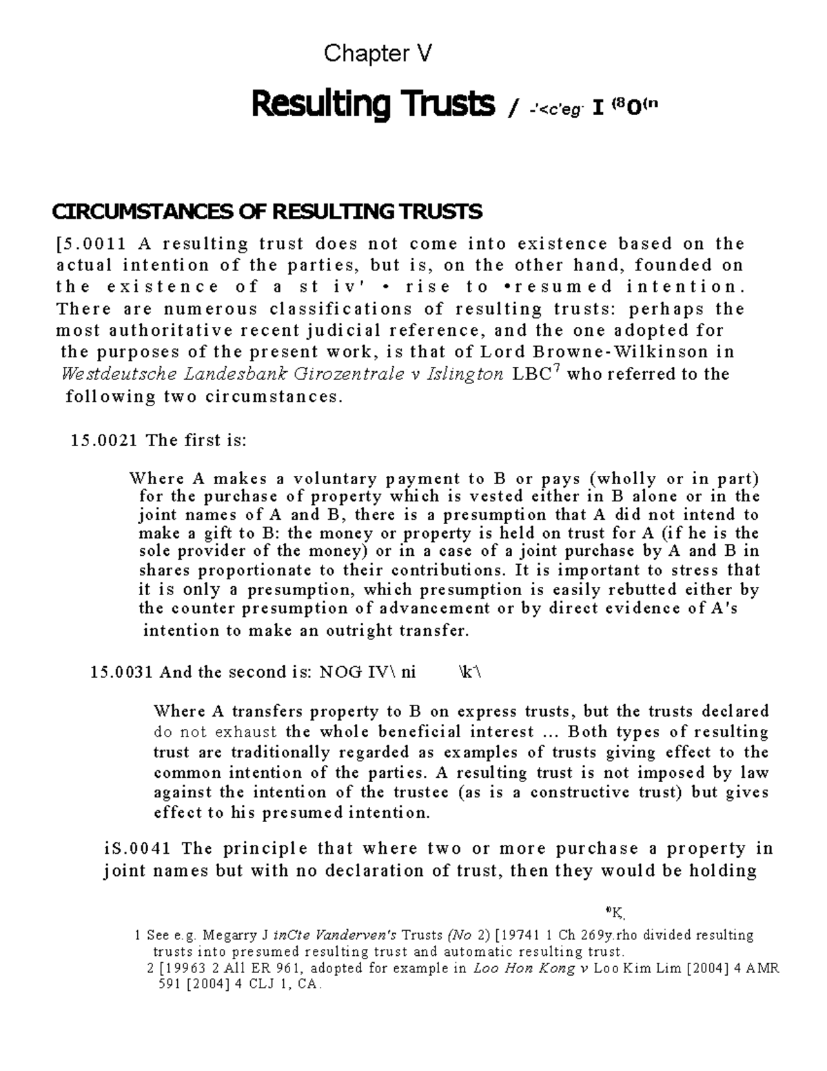 Resulting Trusts - Lecture notes 1 - Chapter V Resulting Trusts