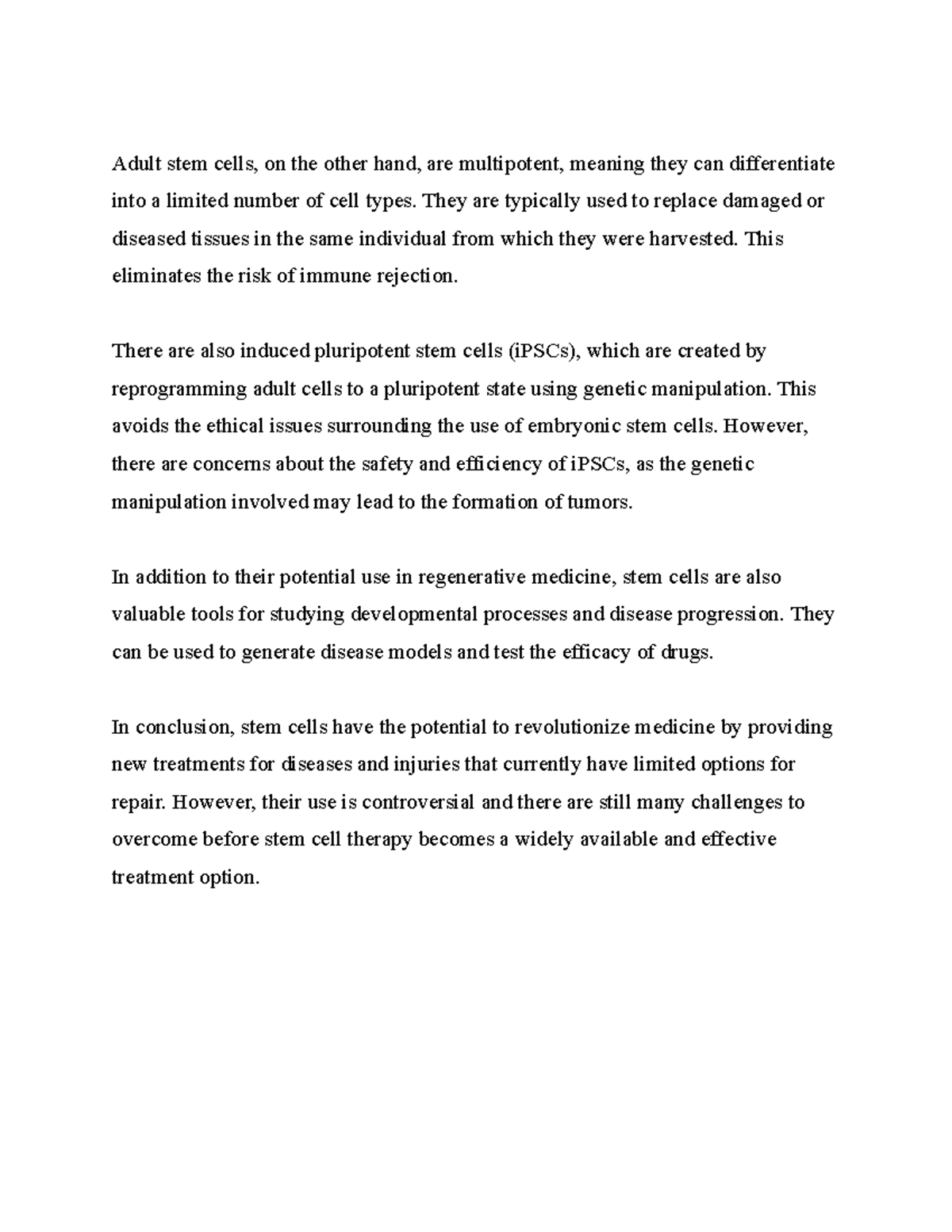 Stem Cells Notes 3- Google Docs - Adult stem cells, on the other hand ...