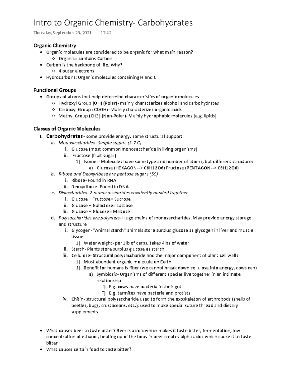 Biology Intro to Organic Chemistry - Intro to Organic Carbohydrates ...
