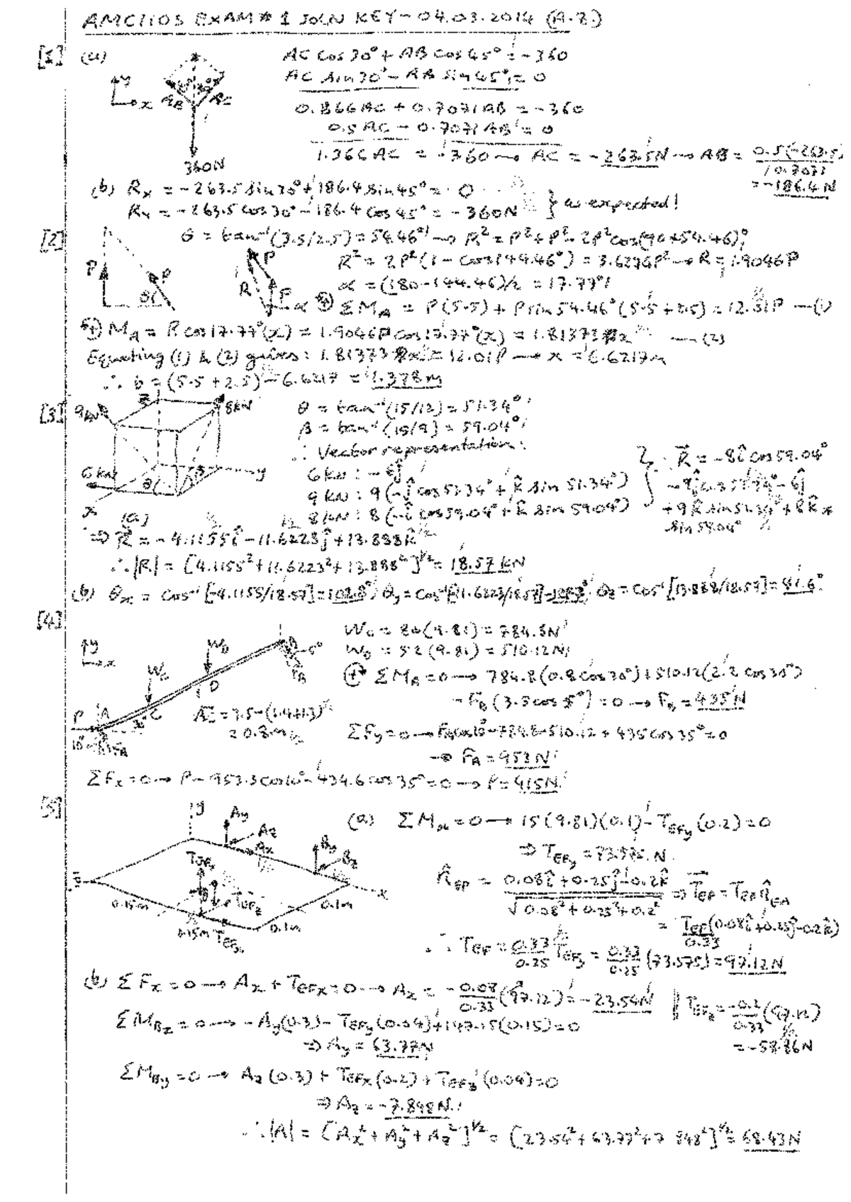 AMC110S Exam#1-2014-soln - Engineering Mechanics Statics - ' l C-¢'S 4 ...