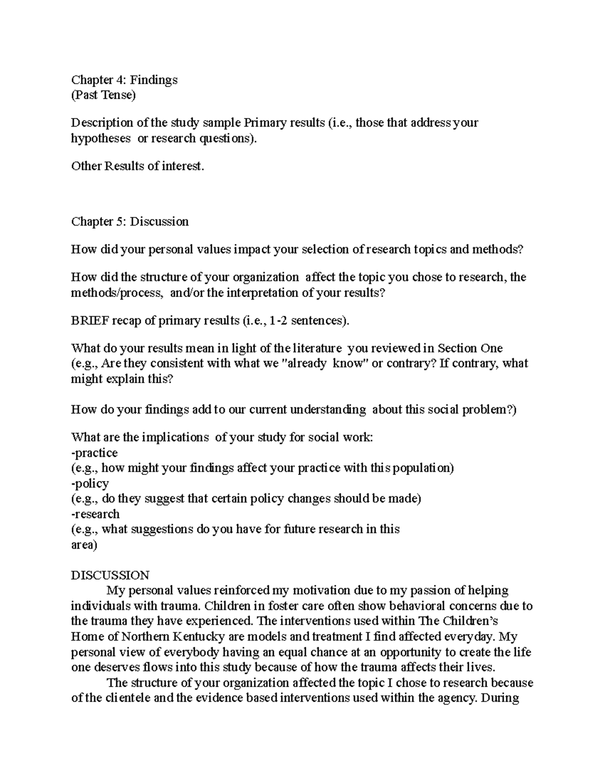 Research results - Dr. Stewart - Chapter 4: Findings (Past Tense ...