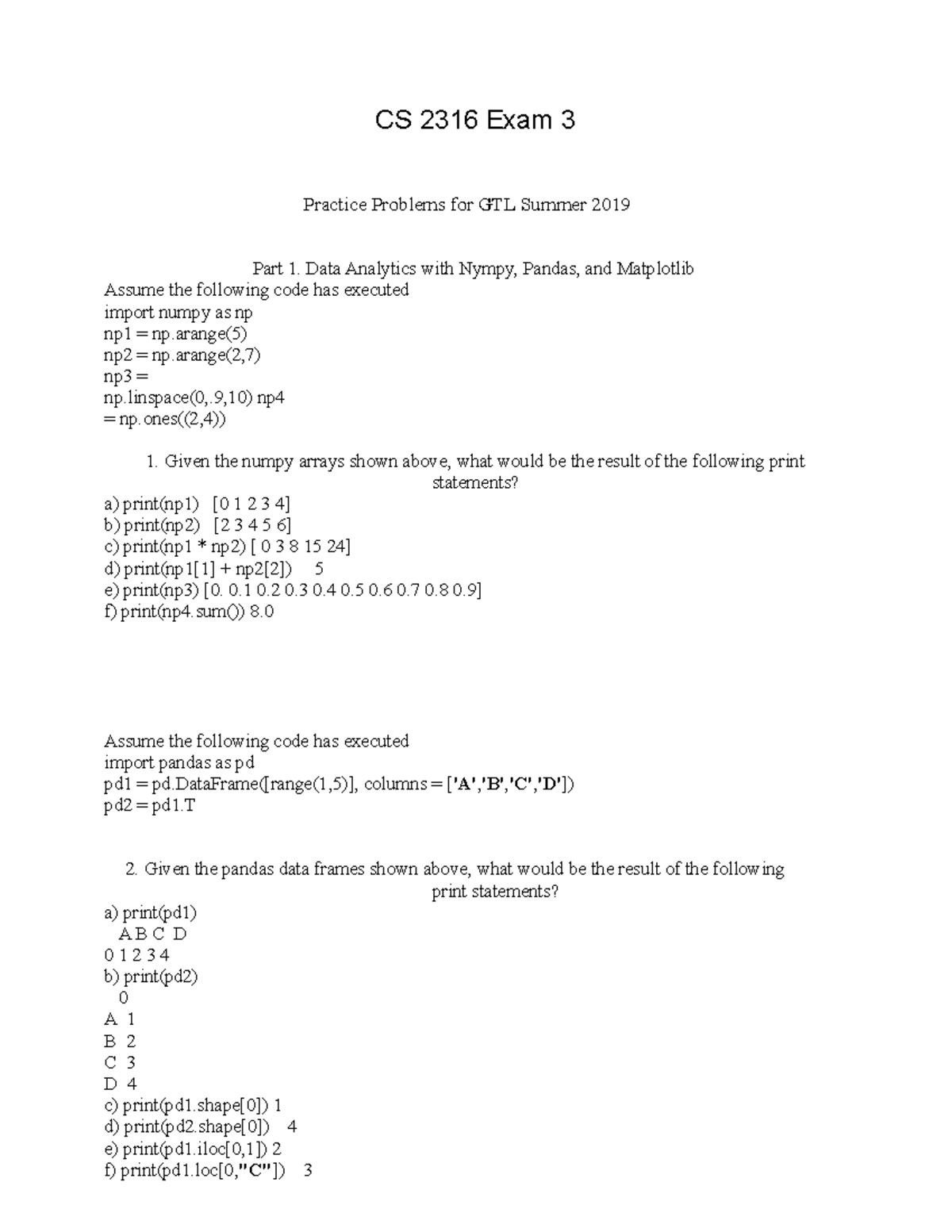 midterm 3 practice test - CS 2316 Exam 3 Practice Problems for GTL ...