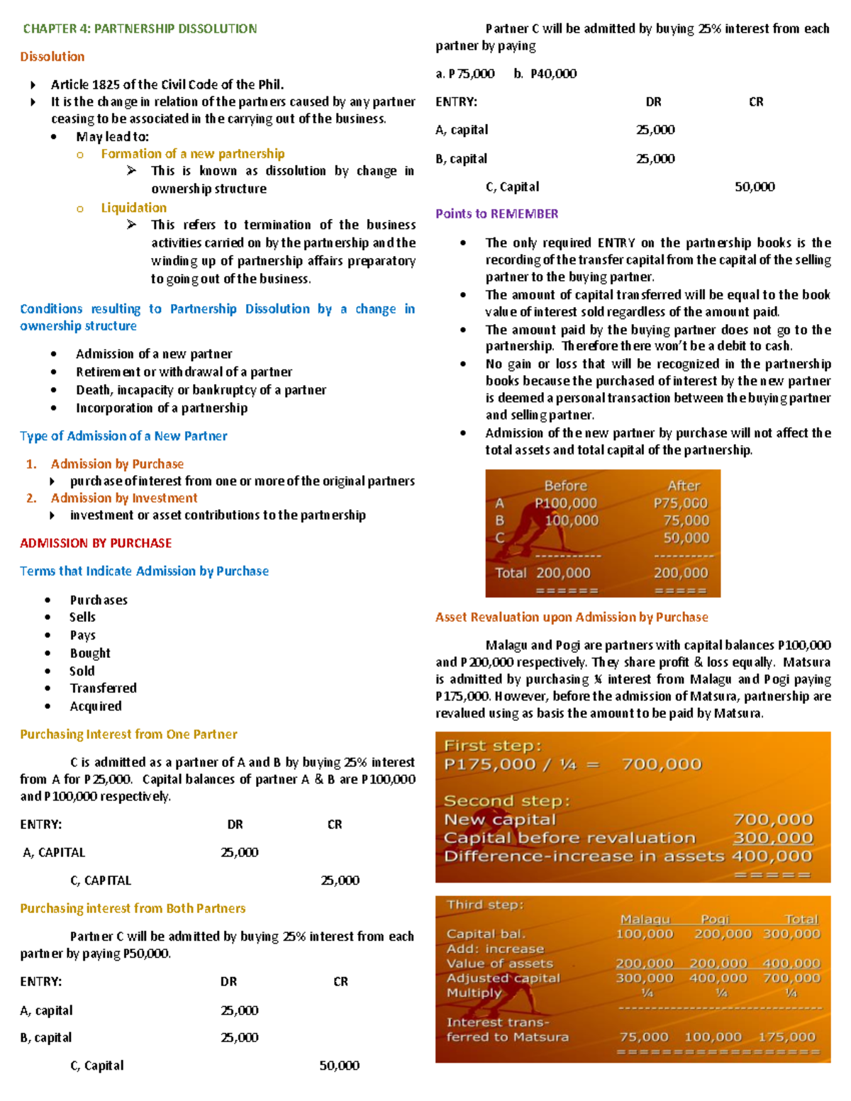 acctng- Parcoac-QUIZ Dissolution - CHAPTER 4: PARTNERSHIP DISSOLUTION ...
