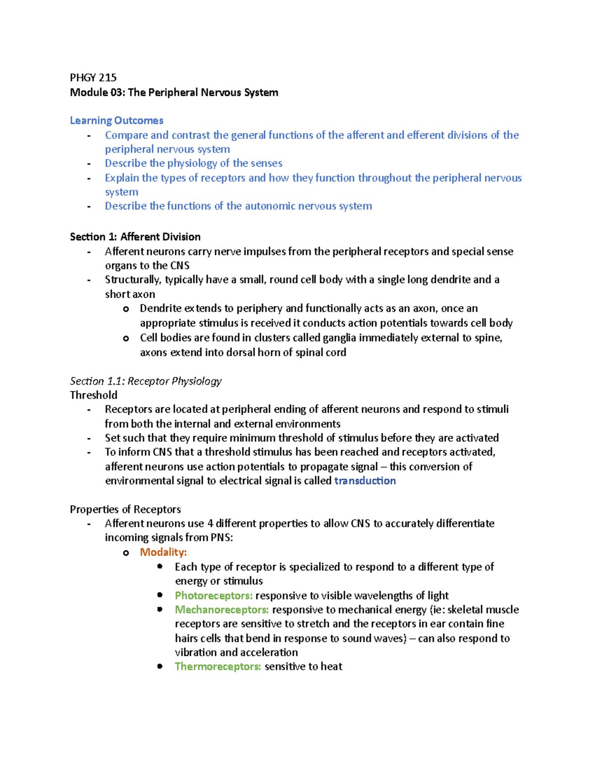 Module 03 - The Peripheral Nervous System - PHGY 215 Module 03: The ...