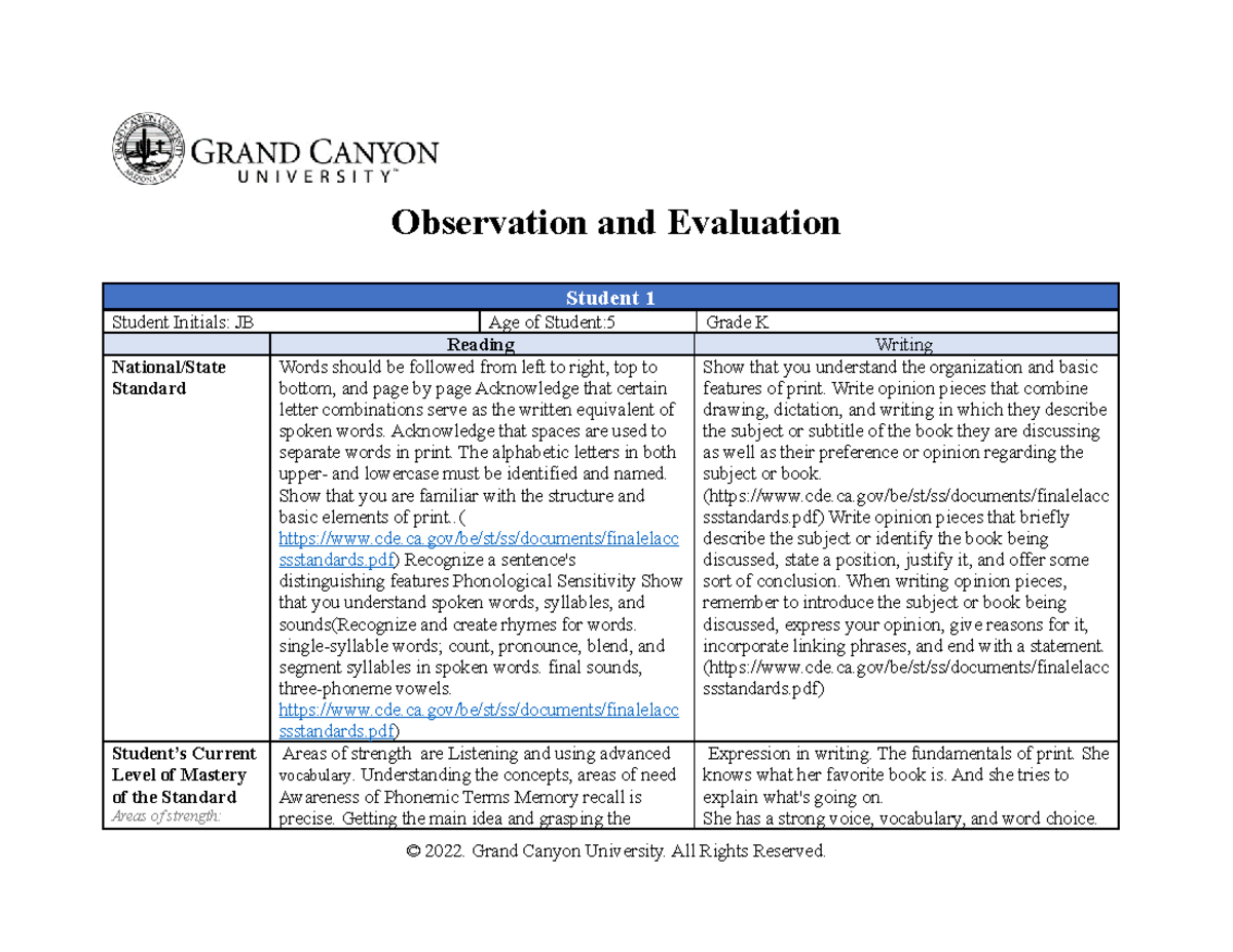 ECS-475-T3 Observation Evaluation - Observation and Evaluation Student ...
