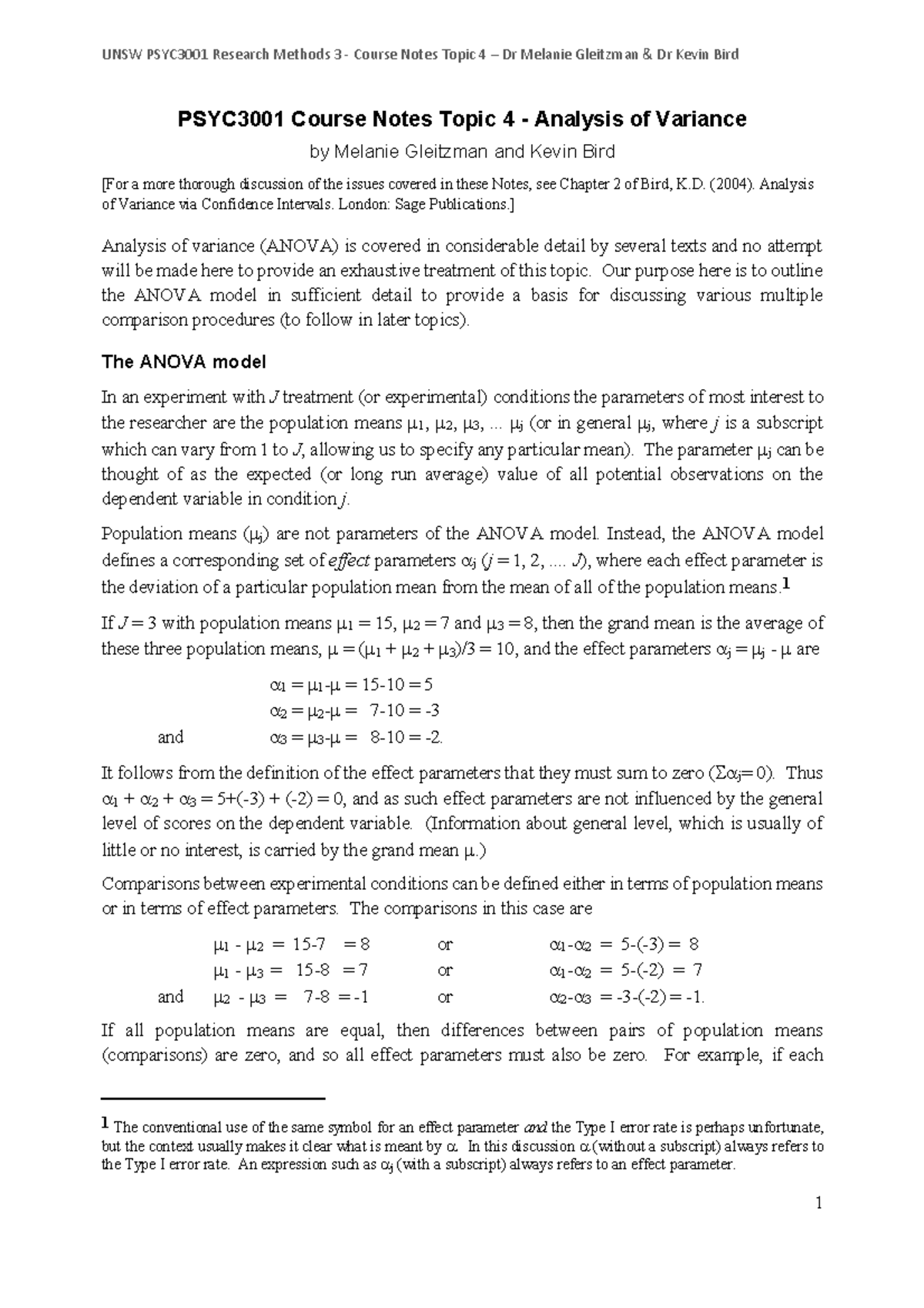 Topic 4 Course Notes - Analysis of Variance - PSYC3001 Course Notes ...