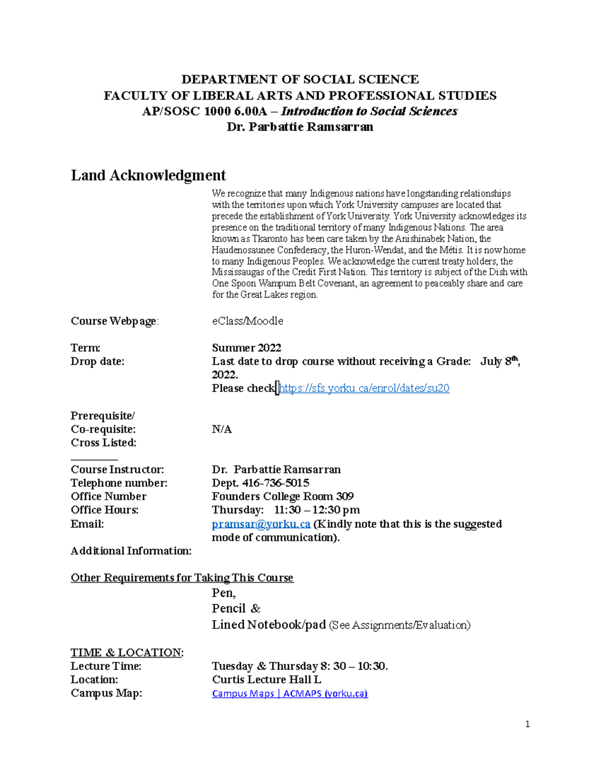 00 SU - SOSC 1000 - Introduction TO Social Science - DEPARTMENT OF ...