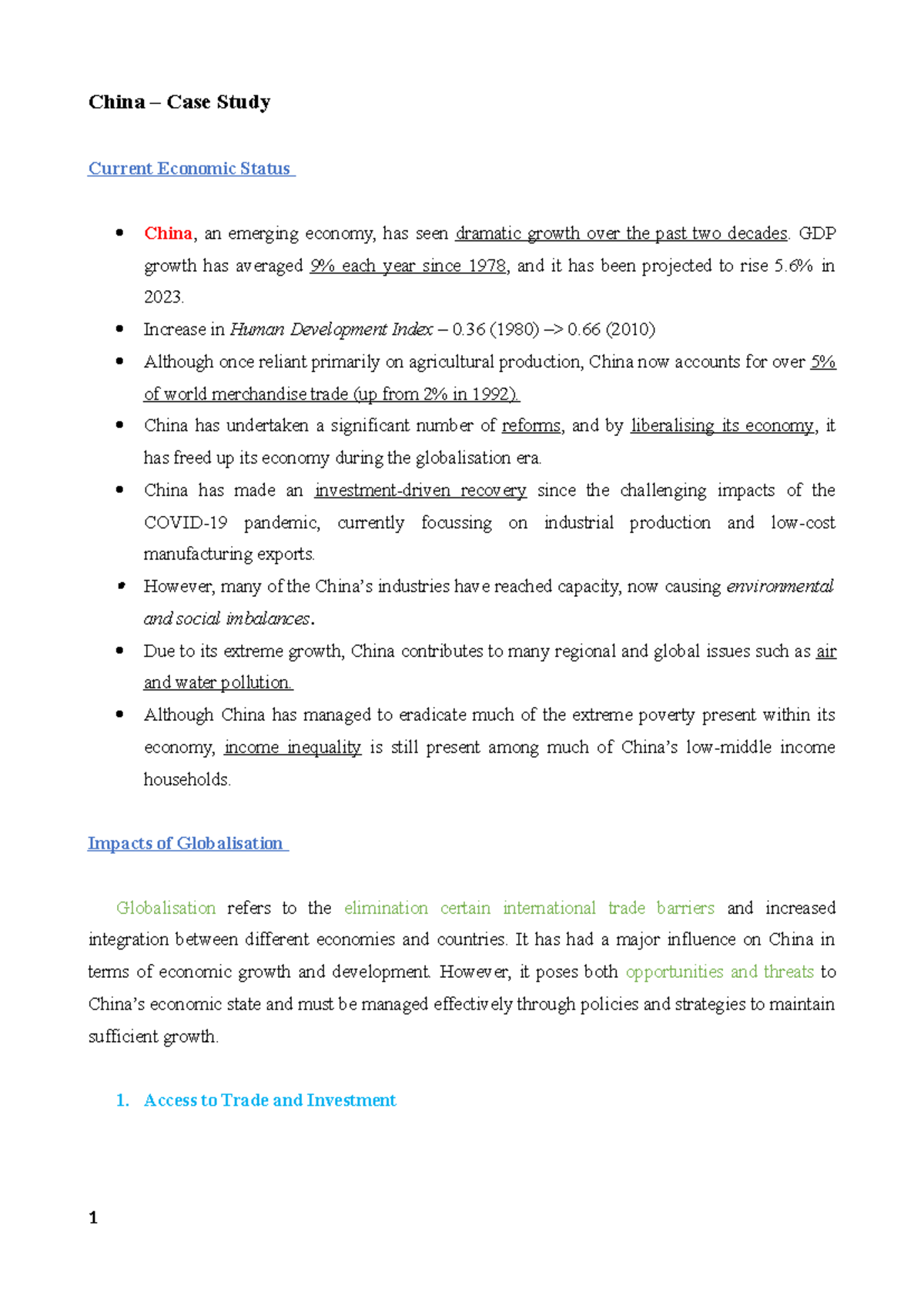 Case Study - China - fff - China – Case Study Current Economic Status ...