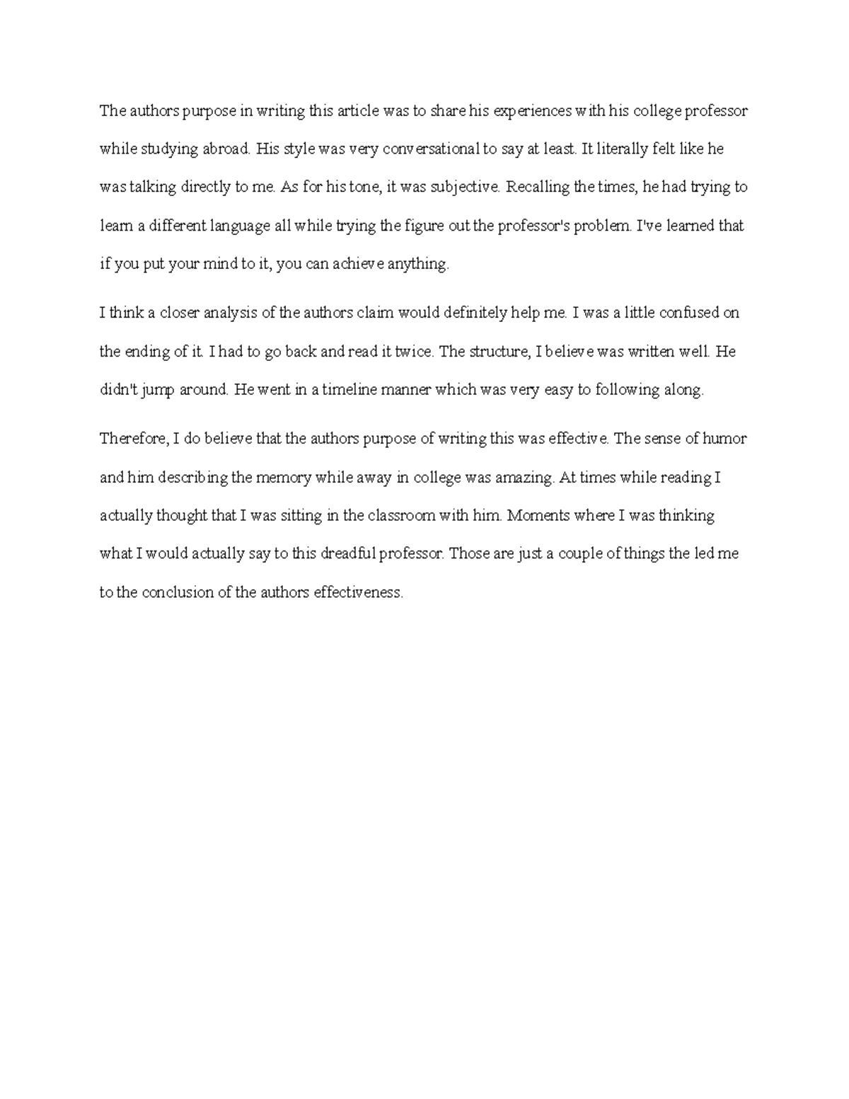 ENG COMP I module 2-5 journal assignment - The authors purpose in ...