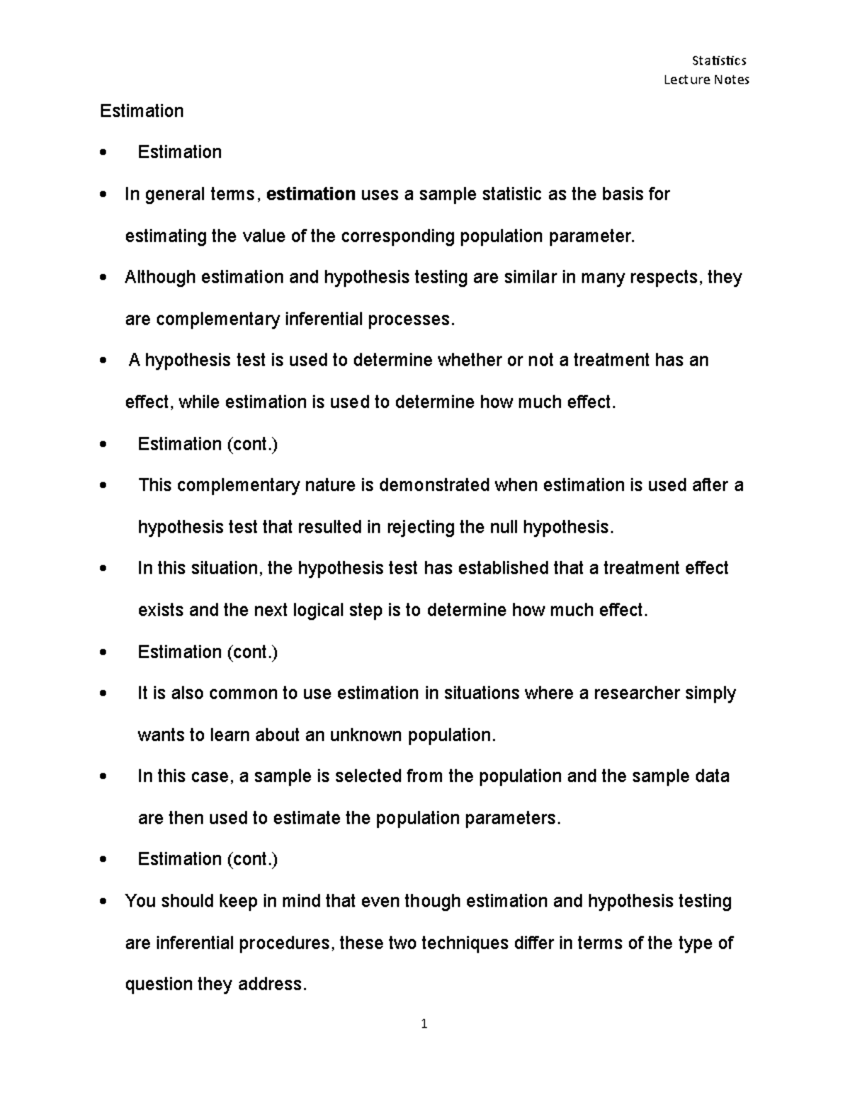 2021 Stat Statistics Lecture Notes Estimation 12a Statistics Lecture