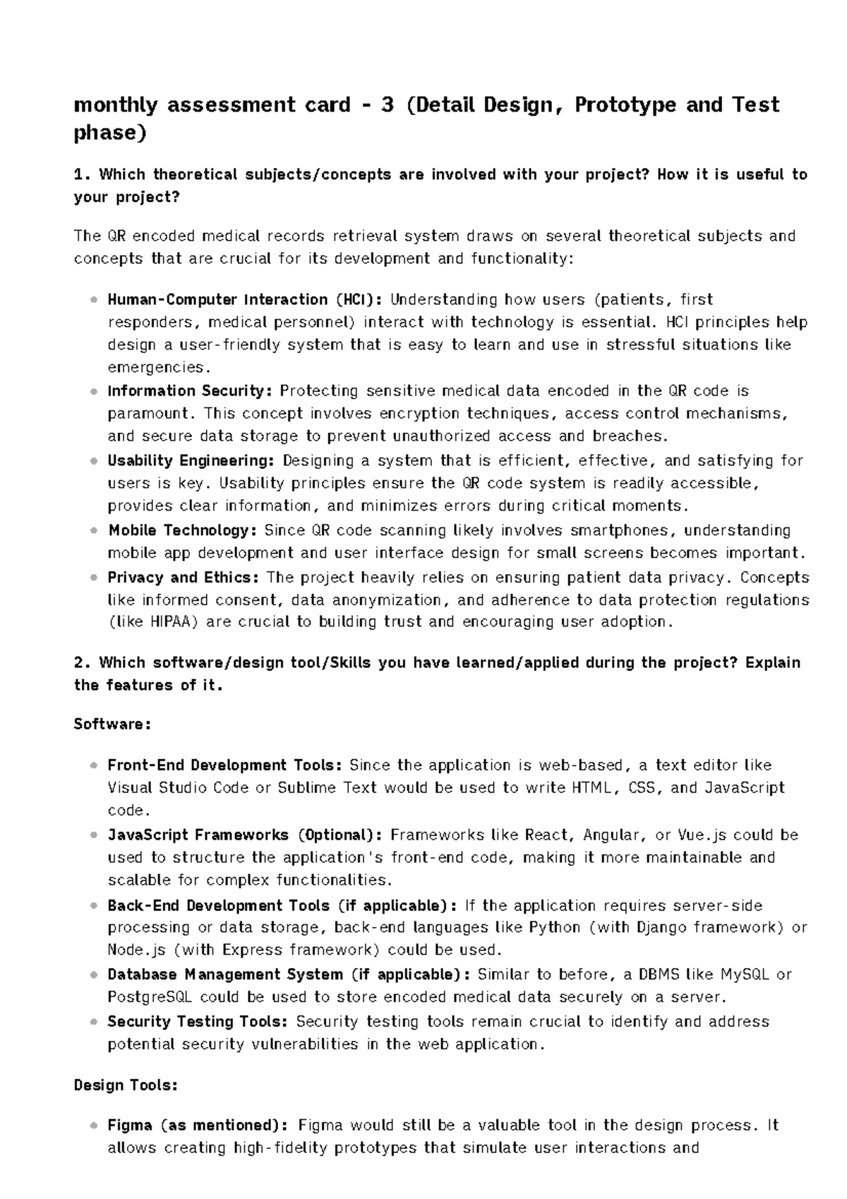 Monthly ass. 3 - monthly assessment card - 3 (Detail Design, Prototype ...