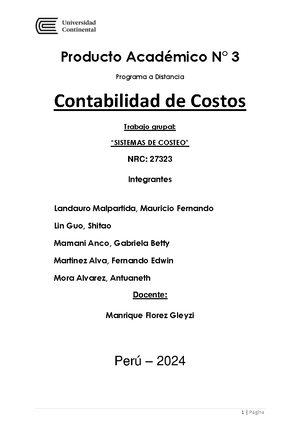 Trabajo Final Contabilidad DE Gestiòn - FACULTAD DE CIENCIAS DE LA EMPRESA CONTABILIDAD DE ...