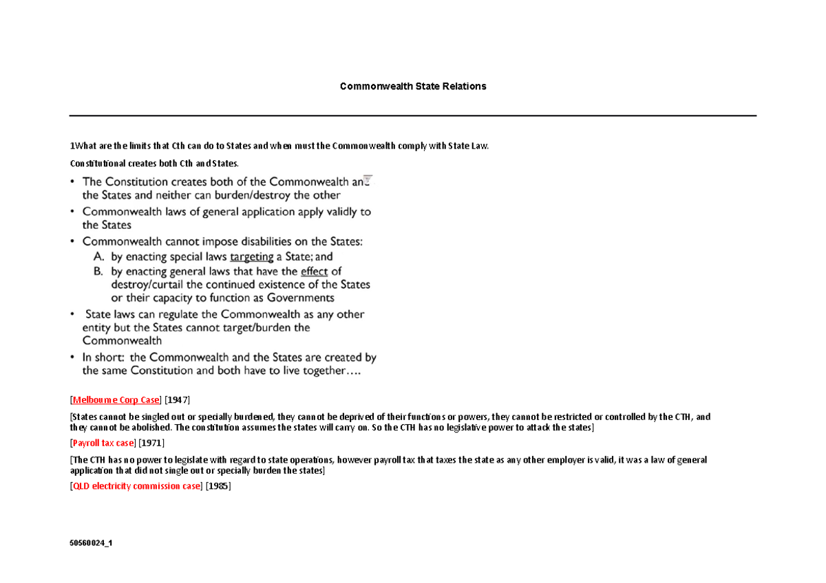 08 Cth State Relations - Commonwealth State Relations 1What are the ...