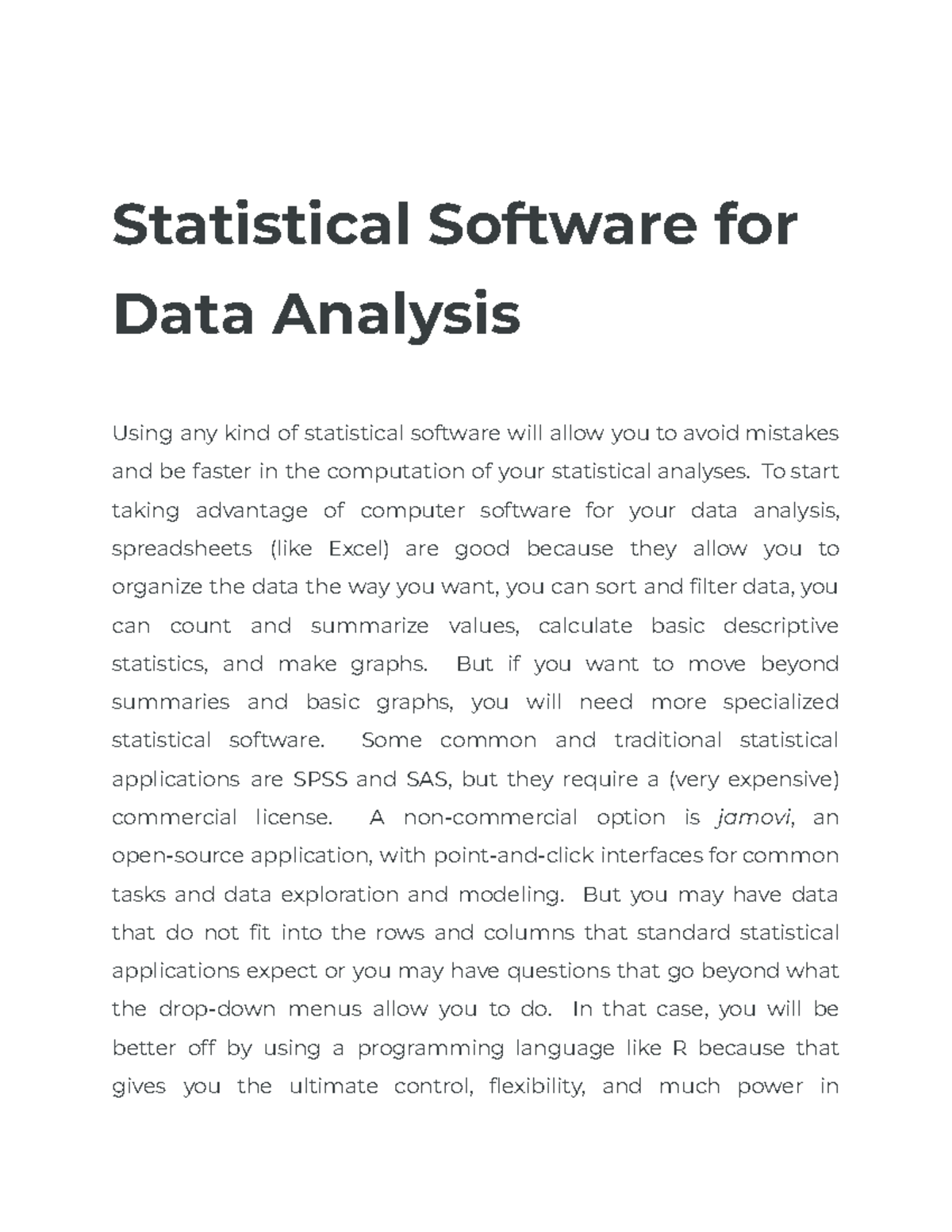 Statistical analysis for R - Statistical Software for Data Analysis ...