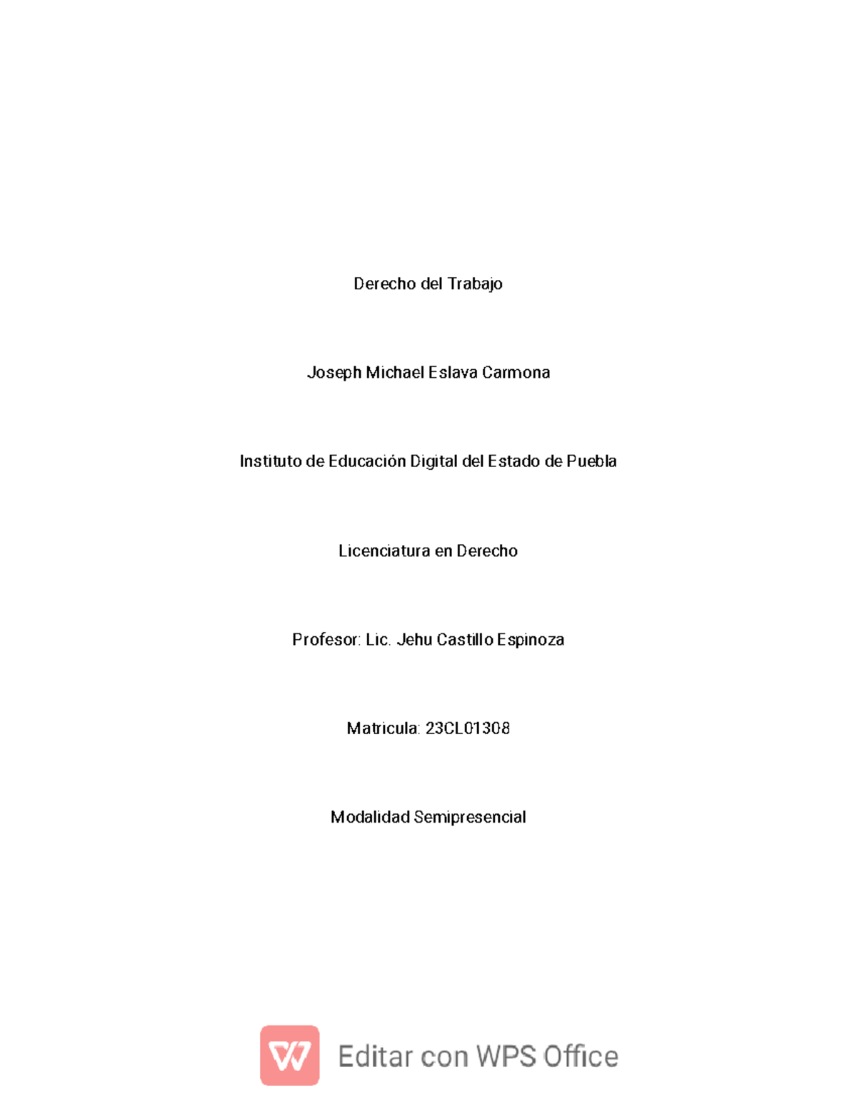 Antologia Derecho del Trabajo - Derecho del Trabajo Joseph Michael ...