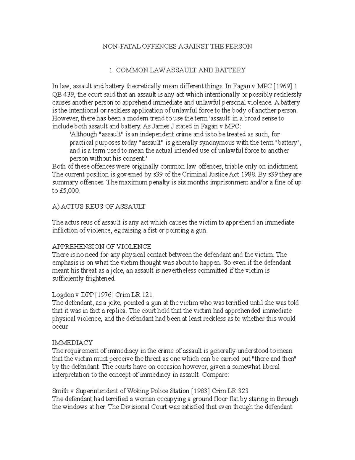 Non-Fatal Offences Against the Person - NON-FATAL OFFENCES AGAINST THE ...