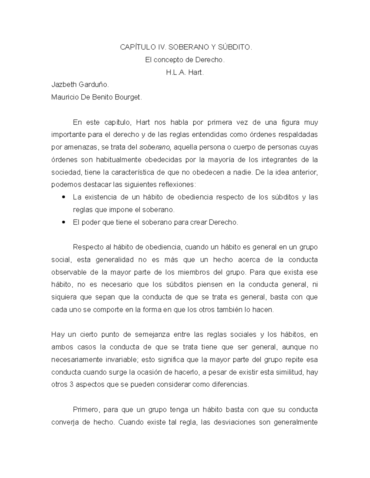 Resmuen Capítulo IV Soberano y Súbdito El concepto de derecho Hart ...