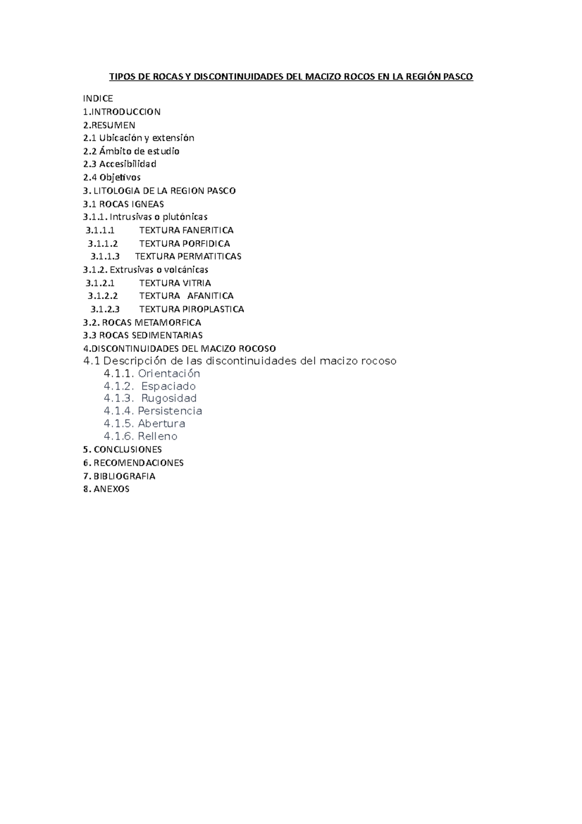 Indice - 1233 - TIPOS DE ROCAS Y DISCONTINUIDADES DEL MACIZO ROCOS EN ...