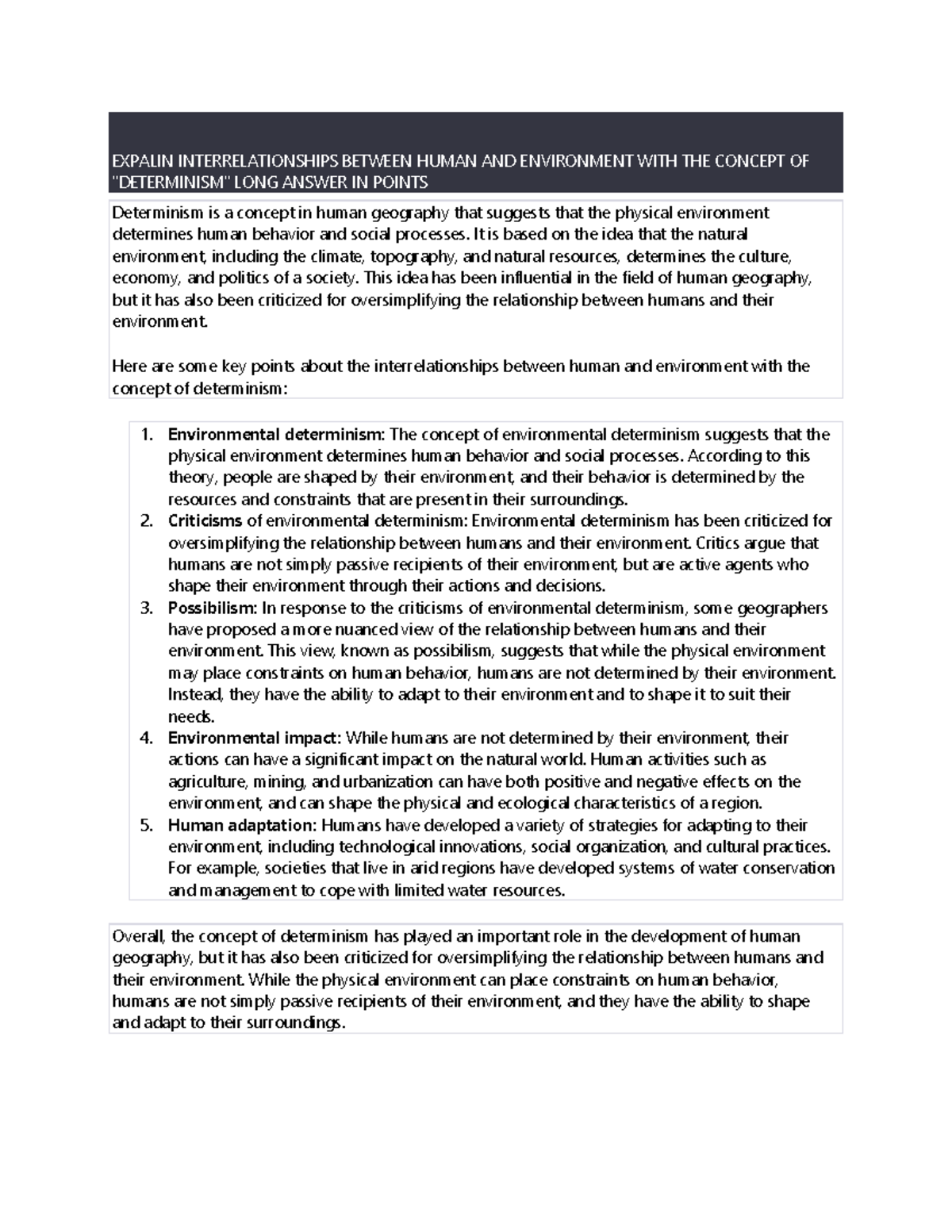 Determinism - human geography - EXPALIN INTERRELATIONSHIPS BETWEEN ...