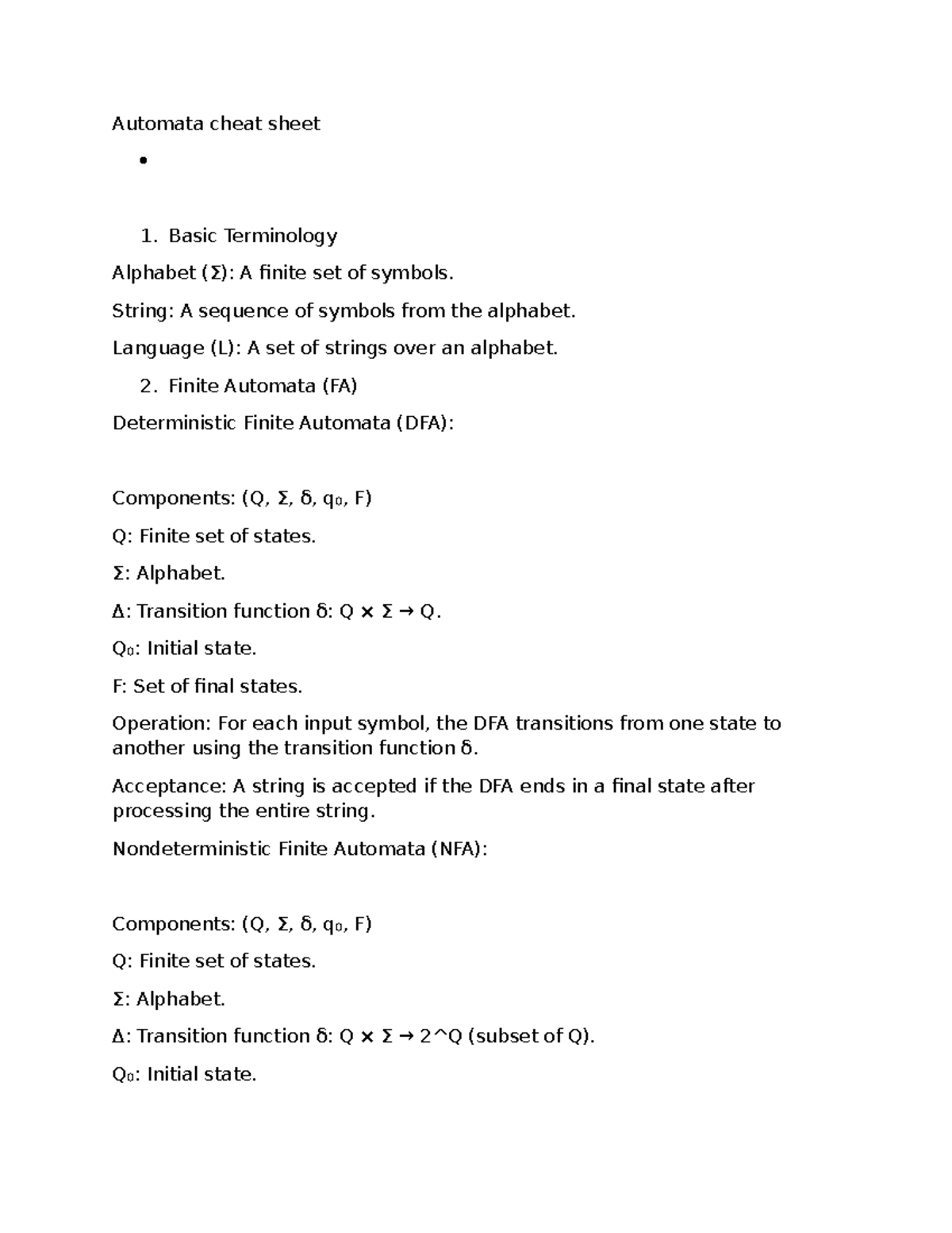 Automata - Basic Terminology Alphabet (Σ): A finite set of symbols. String: A sequence of ...