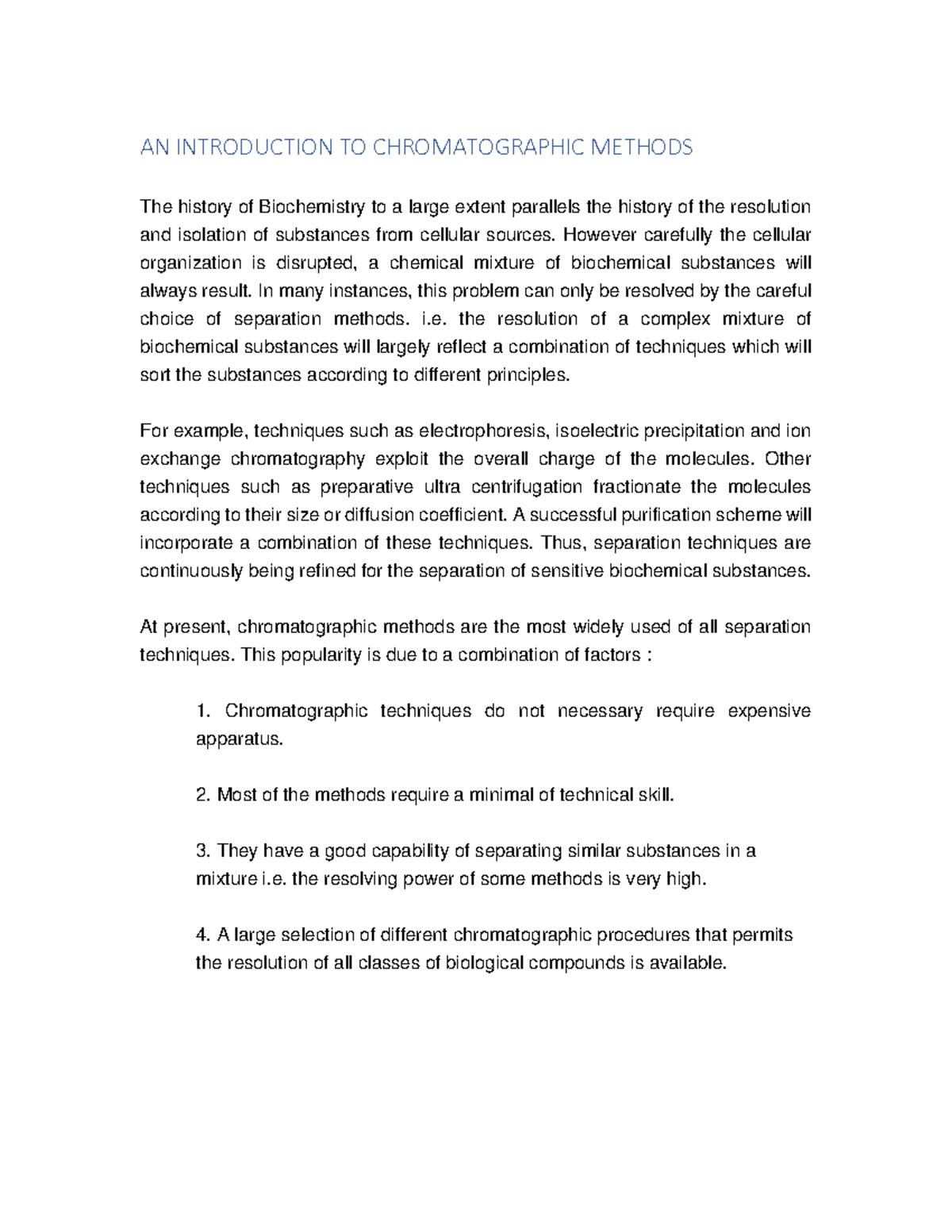 Chromatography - NOTES - AN INTRODUCTION TO CHROMATOGRAPHIC METHODS The ...