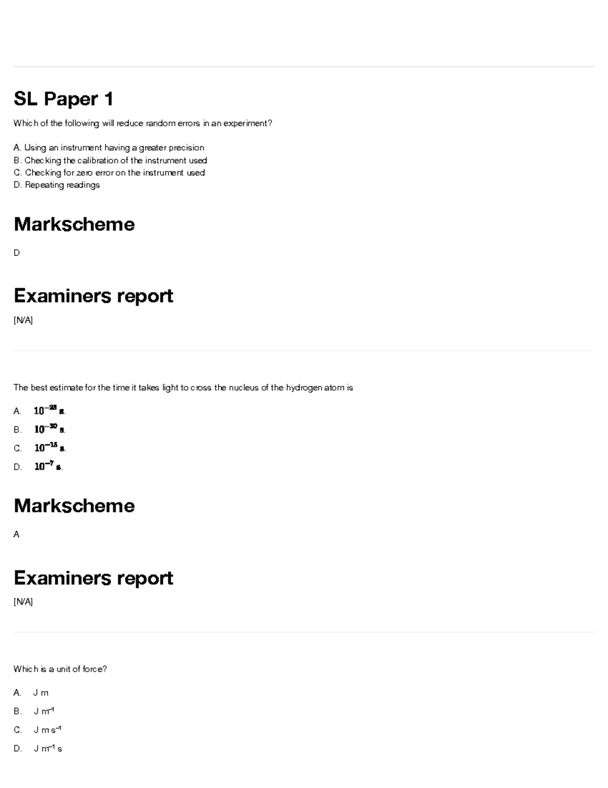 Markscheme-SL-paper 1 - SL Paper 1 Markscheme Examiners report ...