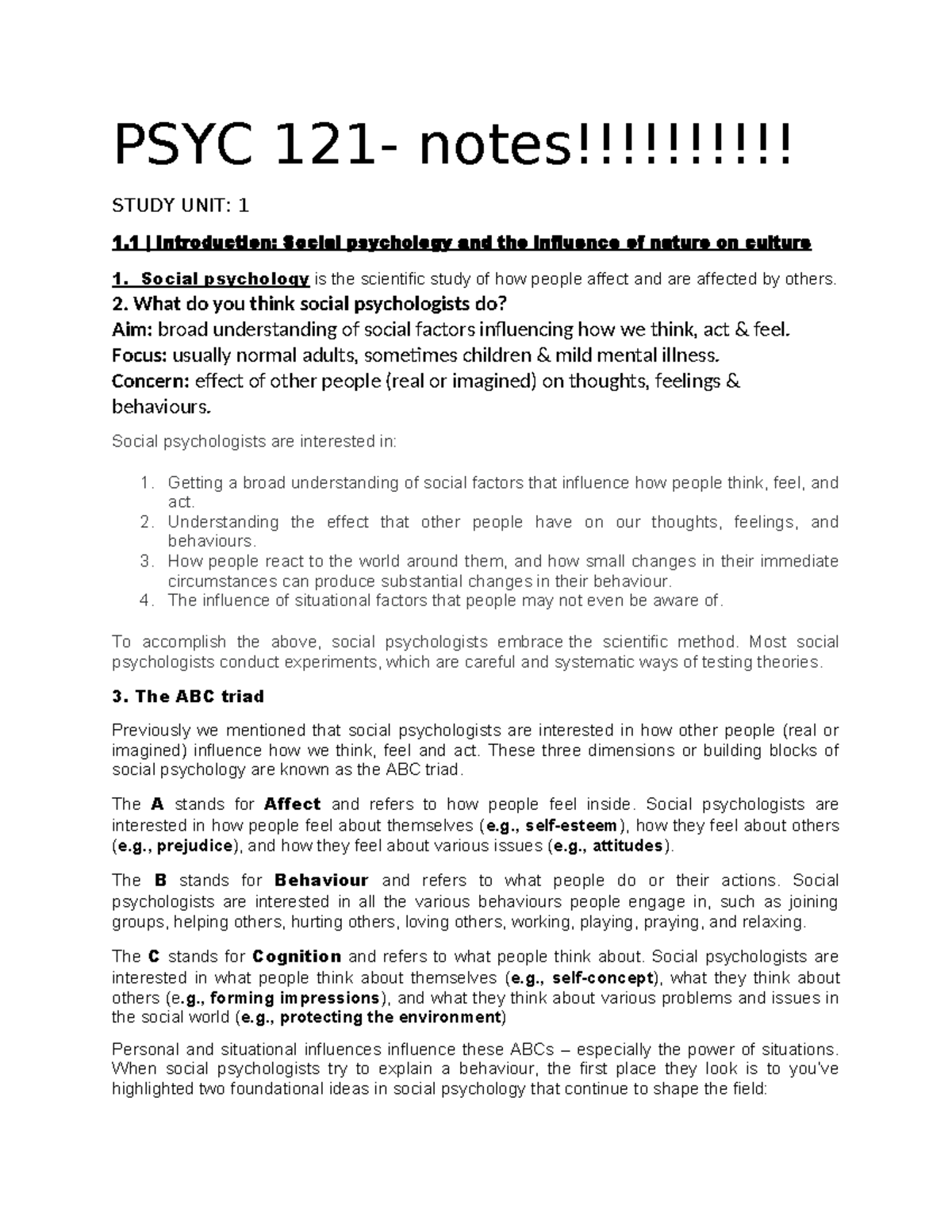 PSYC 121- Notes - Summary Psychology - PSYC 121- notes!!!!!!!!!! STUDY ...