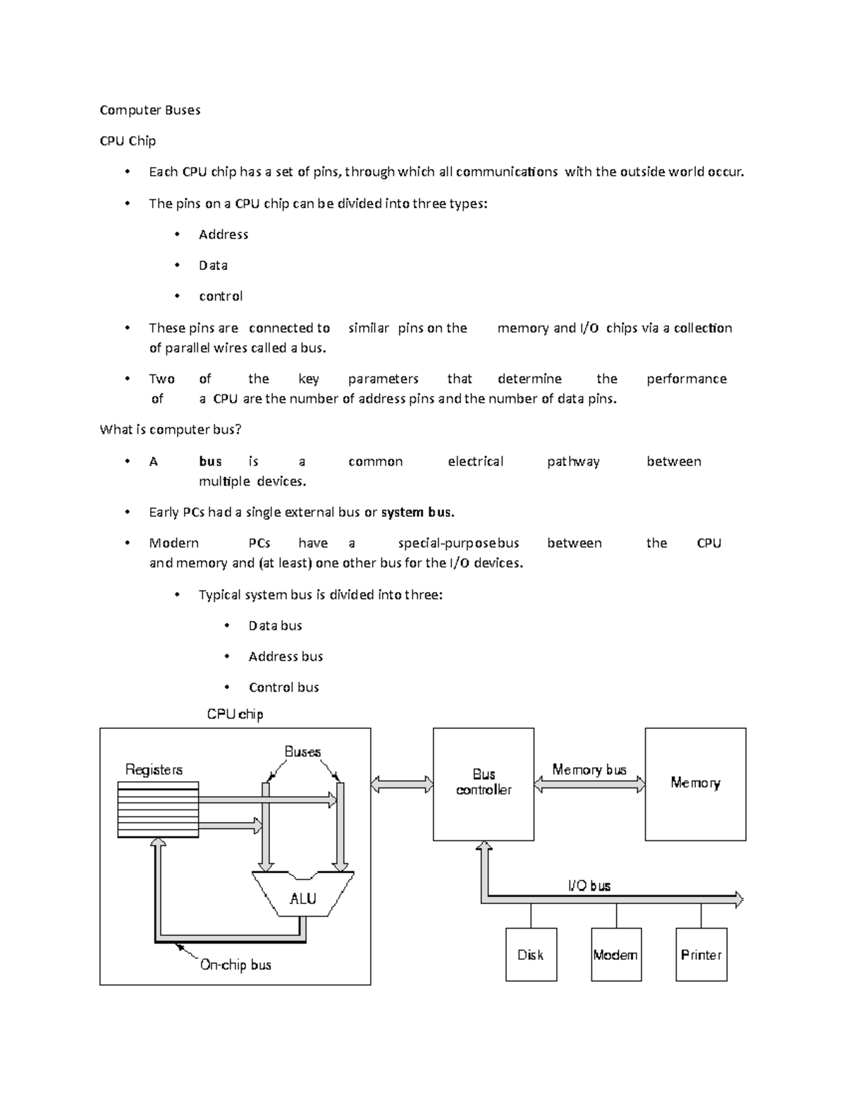 Computer busses - Computer Buses CPU Chip Each CPU chip has a set of ...