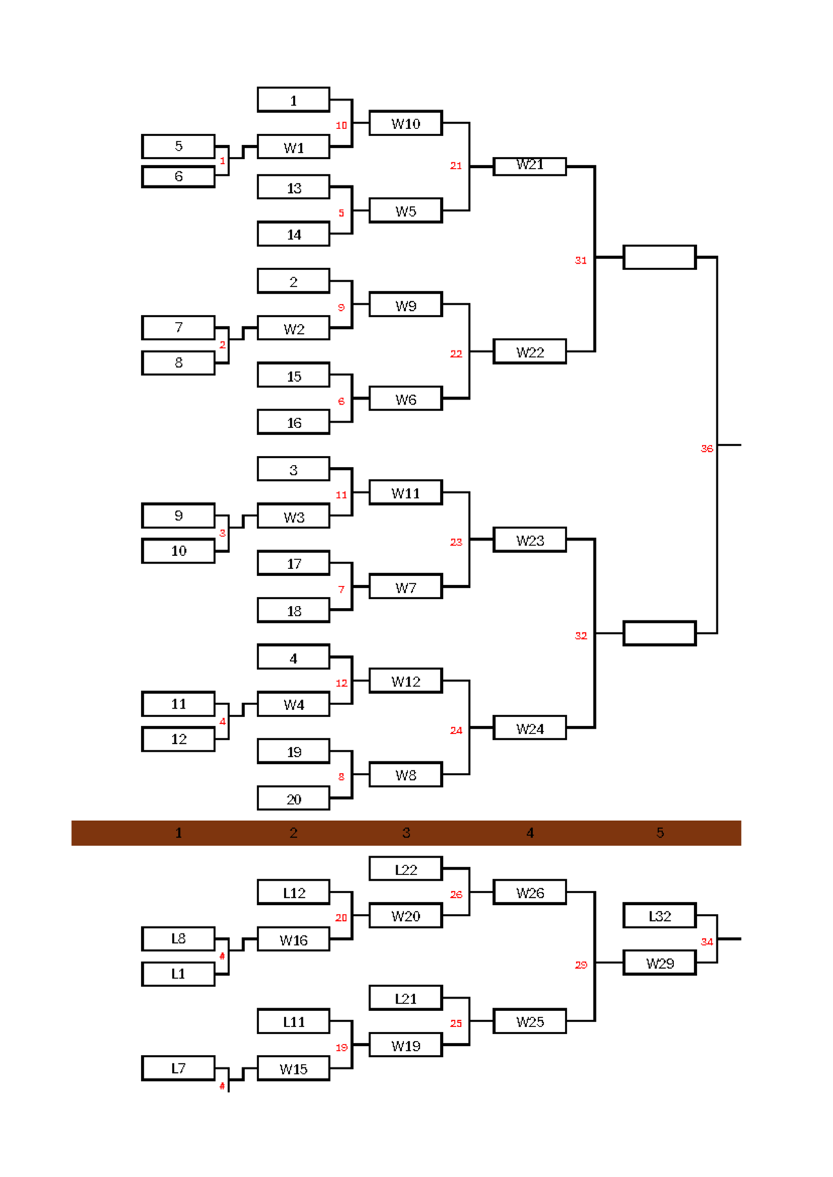 Badminton sched double elem 20 teams - L ####### W - W - W - W - W - L ...