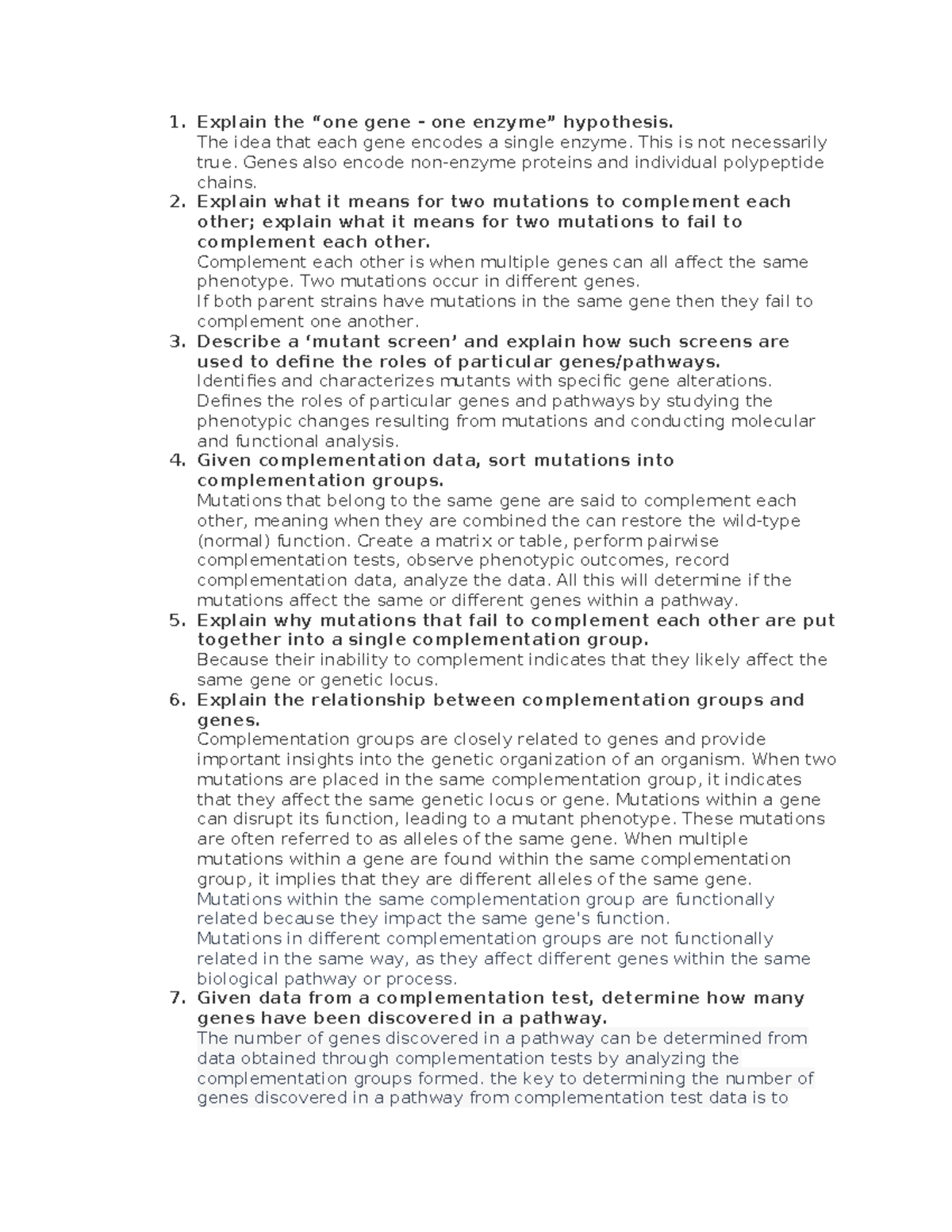 Genetics Exam 4 - Exam study guide review - 1. Explain the “one gene ...