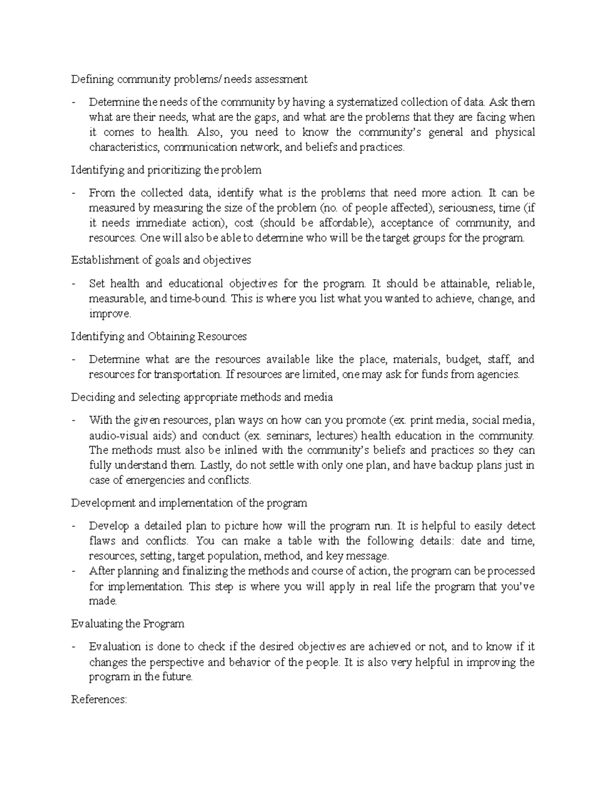 Health assessment assignment - Defining community problems/ needs ...