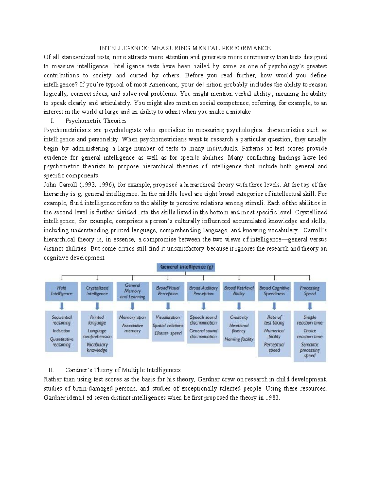 Chapter 10- Intelligence Measuring Mental Performance - INTELLIGENCE ...